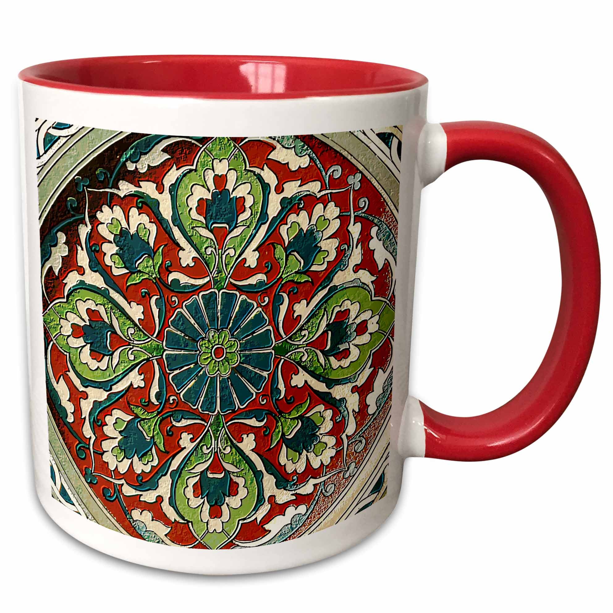 3drose, Colorful Image of Moroccan Glazed Tile, 11oz Two-tone Red Mug ...