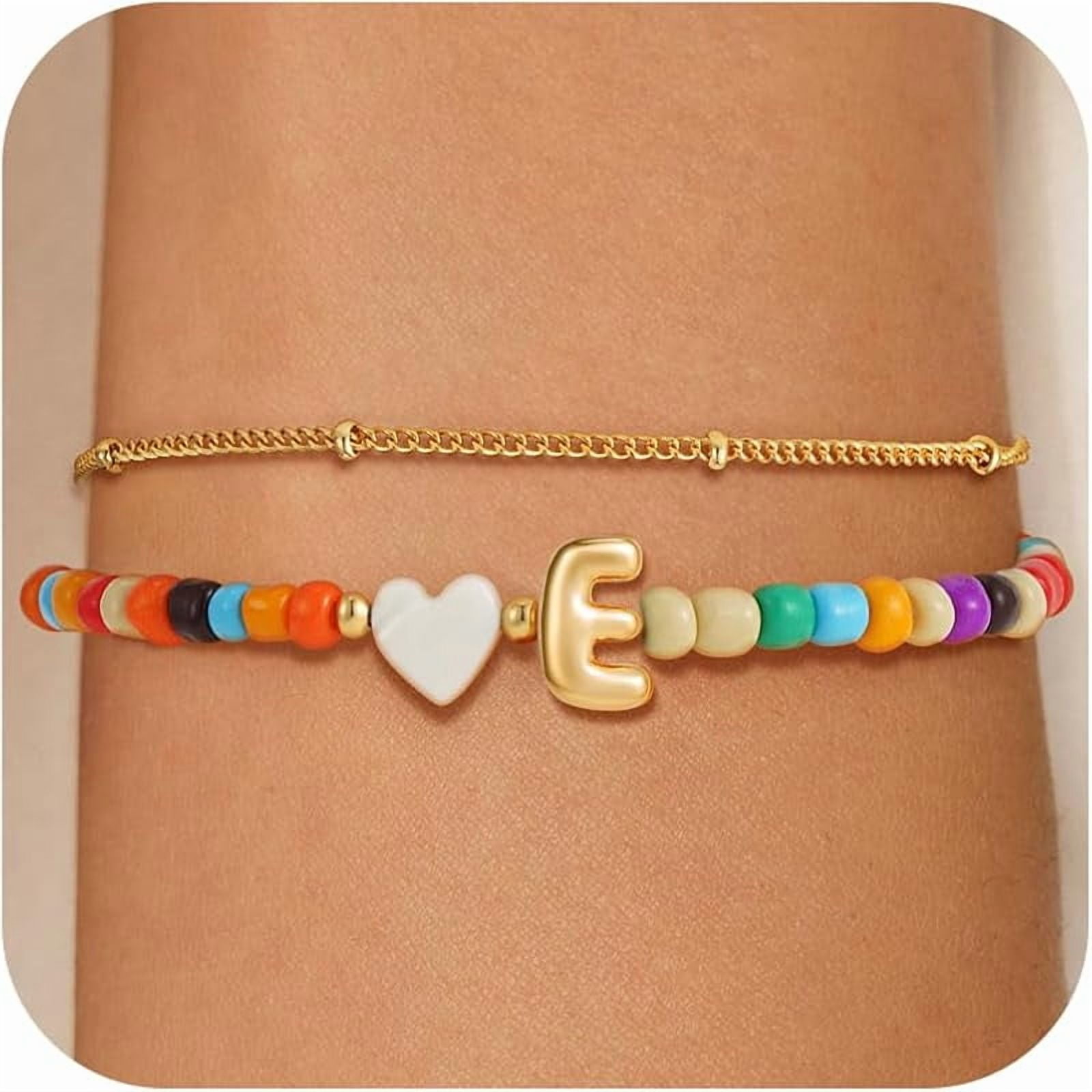 Colorful Initial Bracelets for Women Girls - 14K Gold Plated Heart Initial Letter Daint A-Z ...