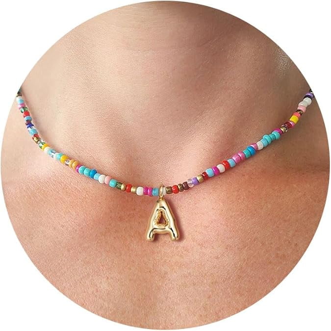 Colorful Initial Necklaces for Women – Bubble Necklace Handmade Beaded ...