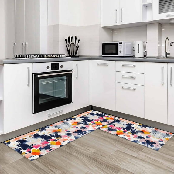 Colorful Ink Splash 2 Pieces Non-Slip Kitchen Mat Set Modern Abstract ...