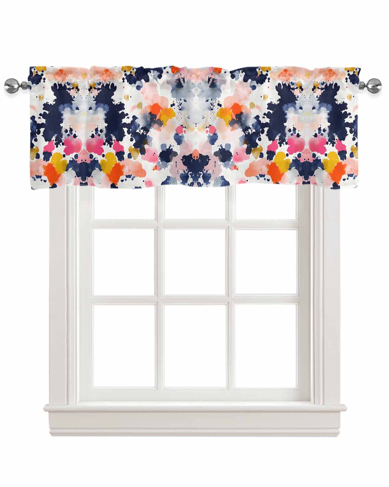 Colorful Ink Splash Kitchen Valances for Windows Farmhouse Linen Window ...