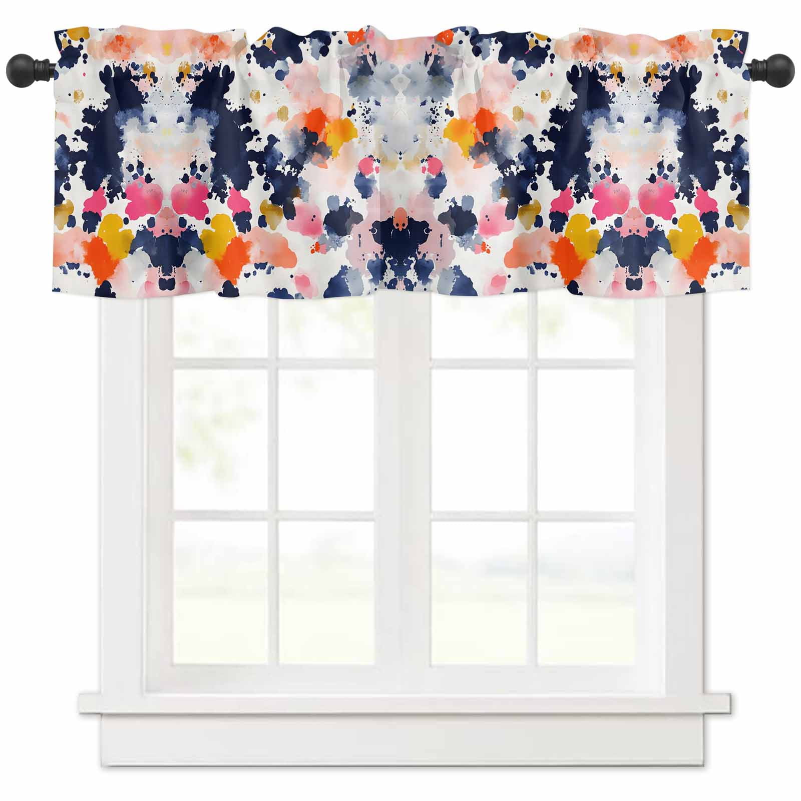 Colorful Ink Splash Valances for Windows Farmhouse Kitchen Curtains ...