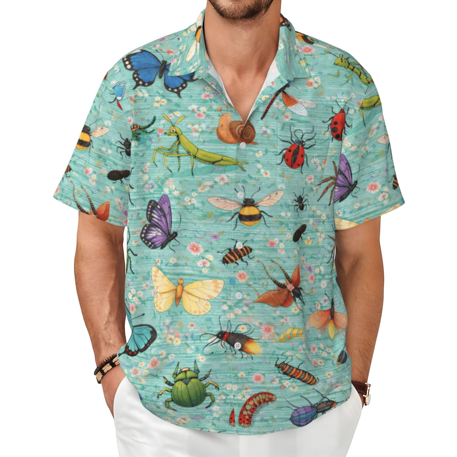 Colorful Insect Garden Men'S Short-Sleeved Shirts with All-Over Prints ...