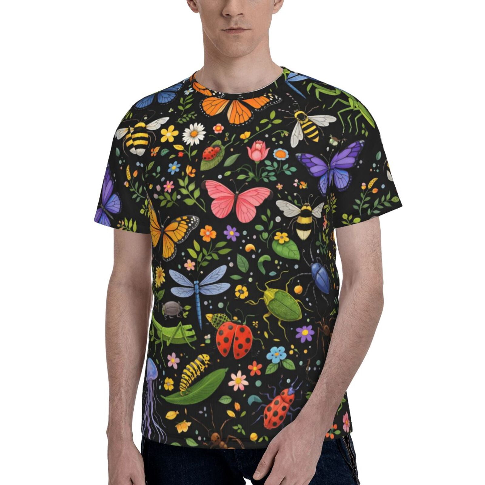 Colorful Insect Garden T-Shirt Crew Neck Short Sleeve Full-Print for ...