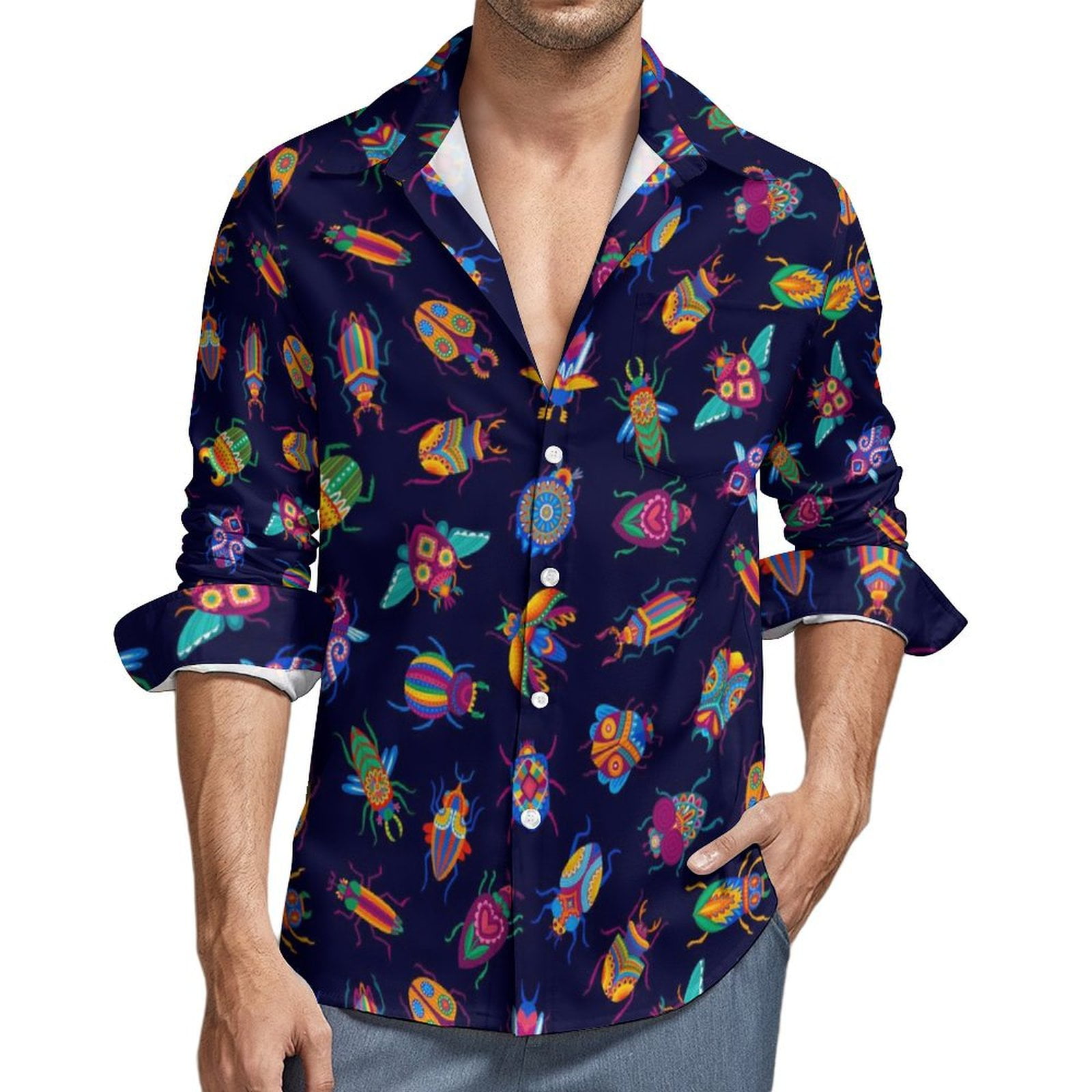 Colorful Insects Mens Long Sleeve Button Down Shirts, Casual Men's ...