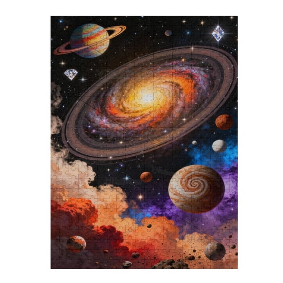 Colorful Interstellar Clouds Planets and Diamonds Wooden Jigsaw Puzzle ...