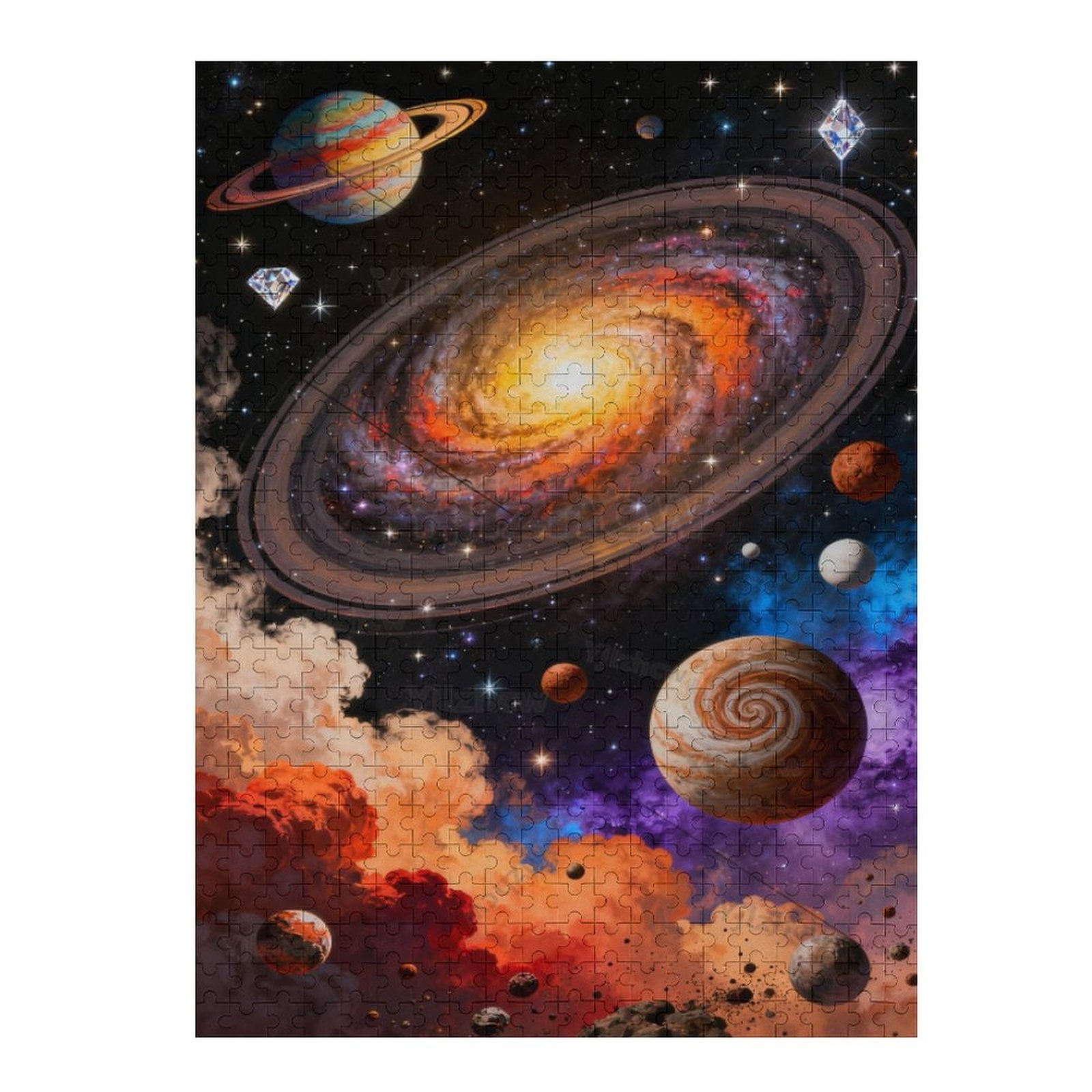 Colorful Interstellar Clouds Planets and Diamonds Wooden Jigsaw Puzzle ...