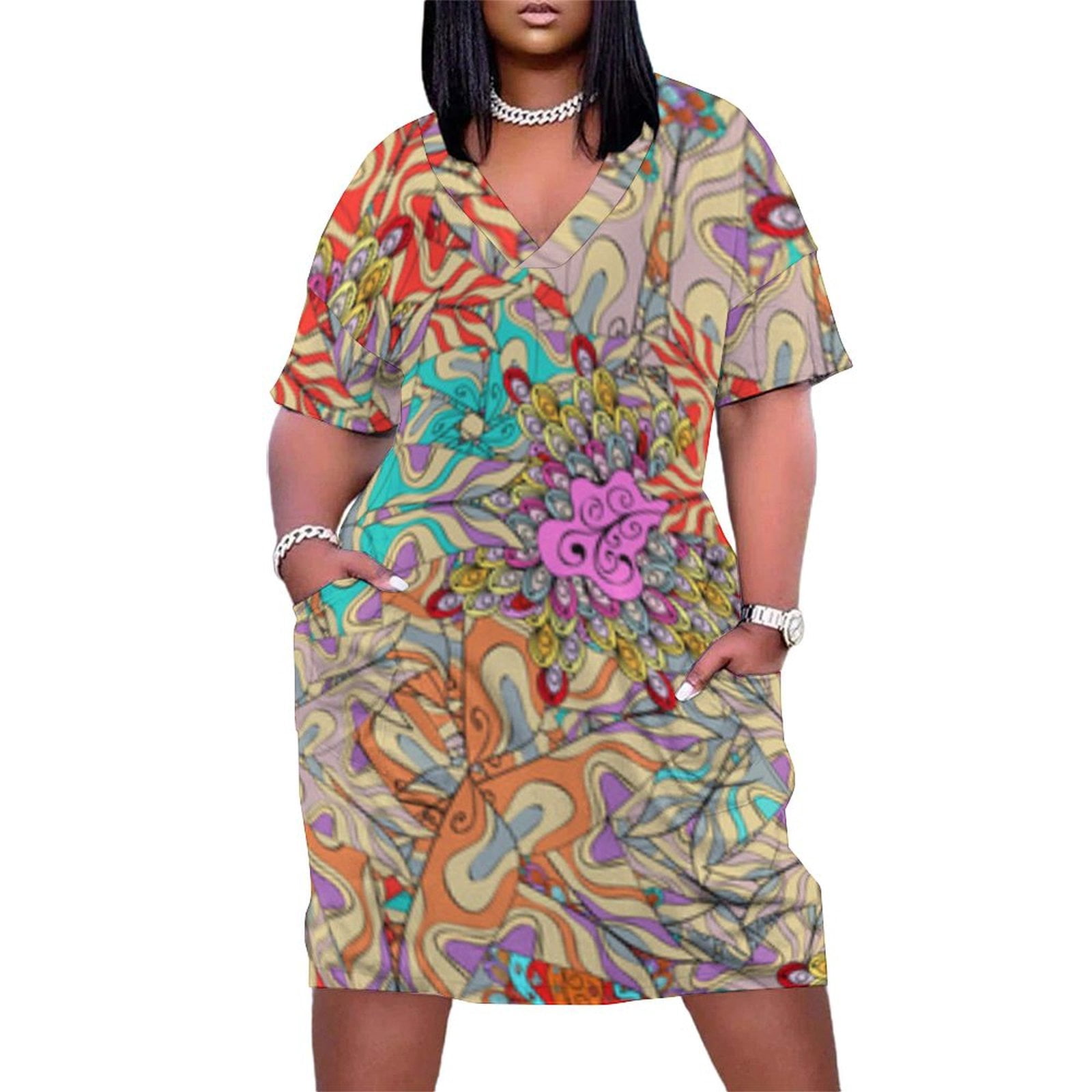 Colorful Intricate Floral Pattern Design Summer Sundress for Curve ...