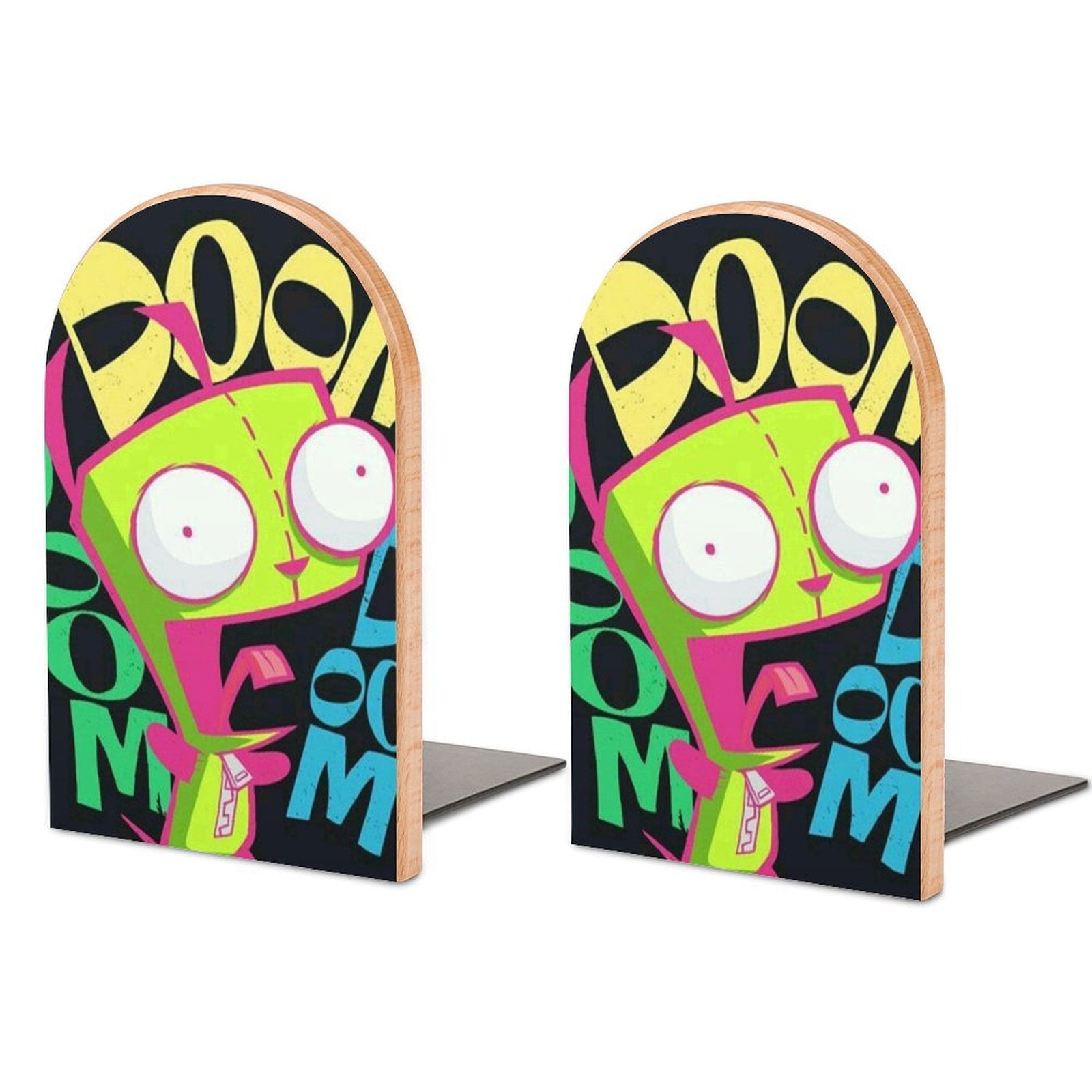 Colorful Invader Zim Bookends Wood Book Divider Decor Shelves Non-Skid ...