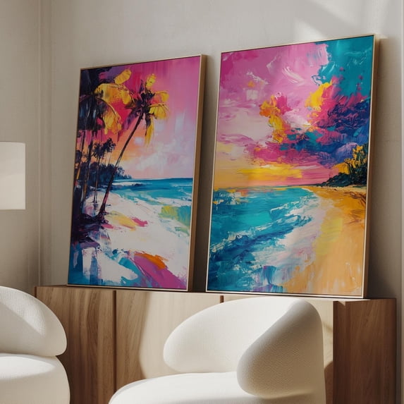 Colorful Island Beach Summer Abstract Palm Tree Wall Art Home Decor ...