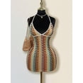 Colorful Jacquard Knitted Contrast Ribbed Edge Halter Backless Deep V ...
