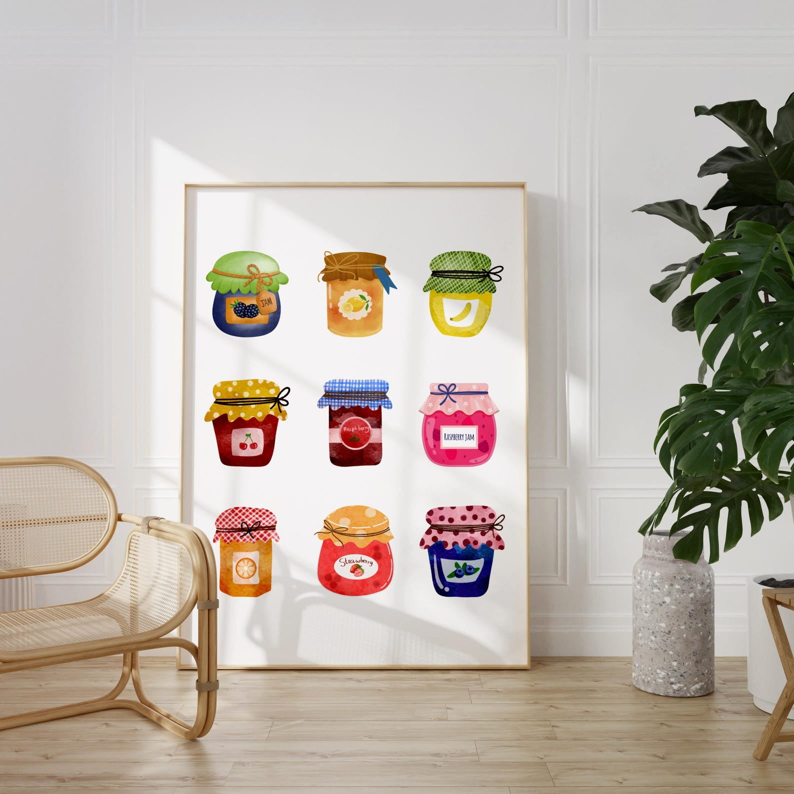 Colorful Jam Jar Art Print: Kitchen Breakfast Decor, 16x24 UNFRAMED ...
