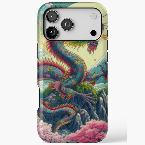 Colorful Japanese Dragon On Rocks Art iPhone Case 17 through 11 Pro Max ...