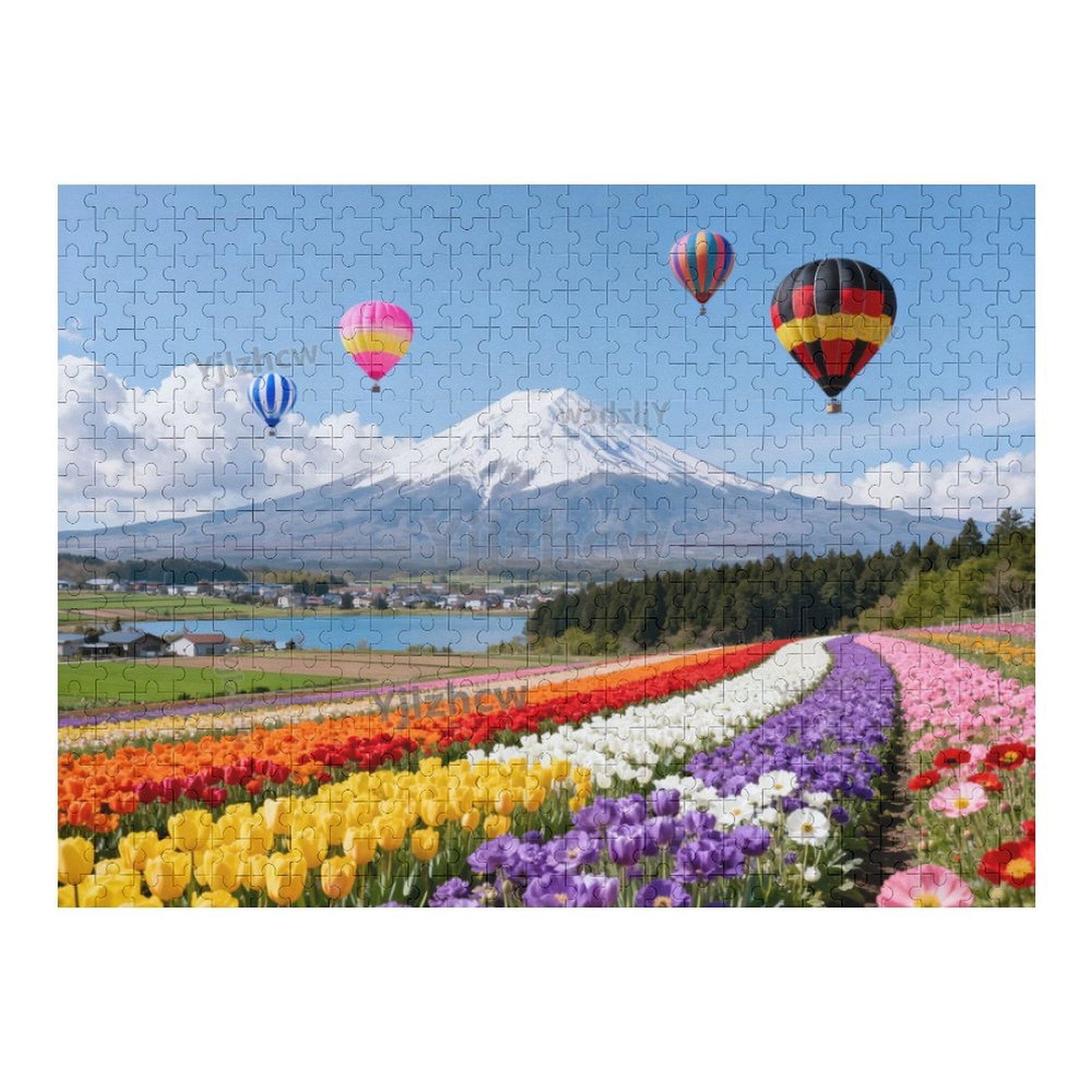 Colorful Japanese Landscape Flower Garden Hot Air Balloon Wooden Jigsaw ...