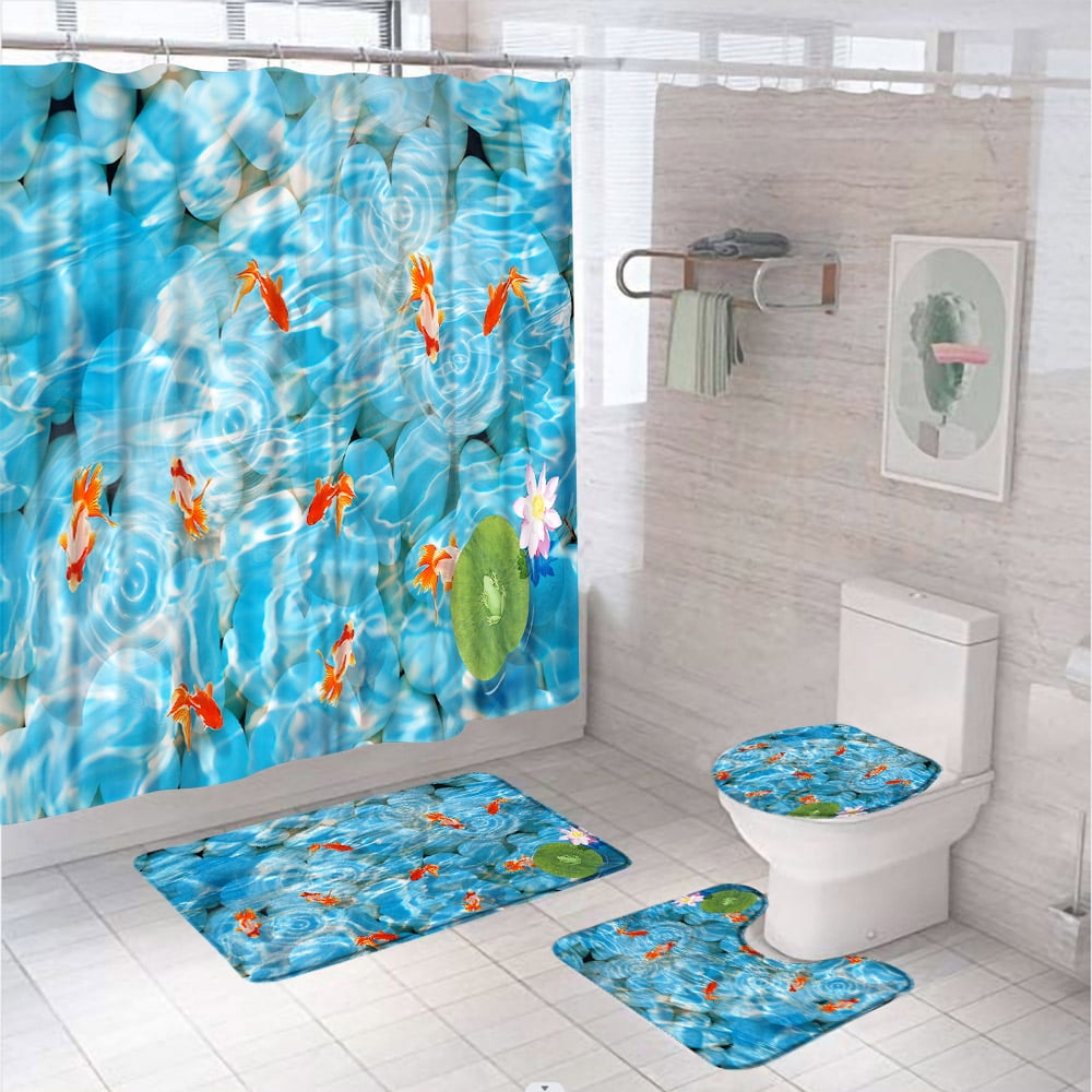 Colorful Jelly Shower Curtain Set Underwater Aquatic Life Blue White ...