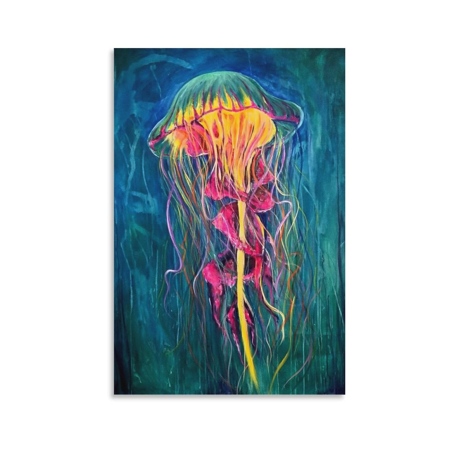 Colorful Jellyfish Acrylic Watercolour 2 Canvas Poster Wall Art Picture ...