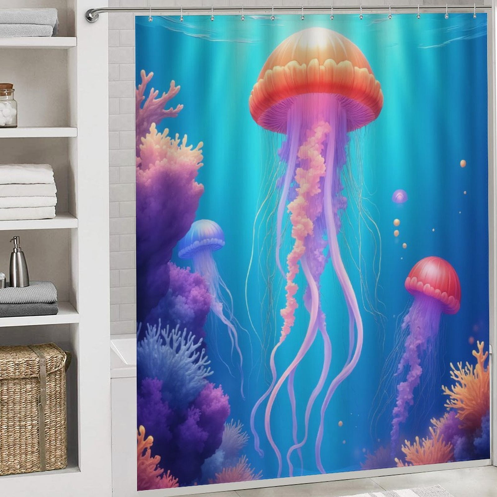 Colorful Jellyfish And Coral Reef Shower Curtain Ornament Bathroom ...