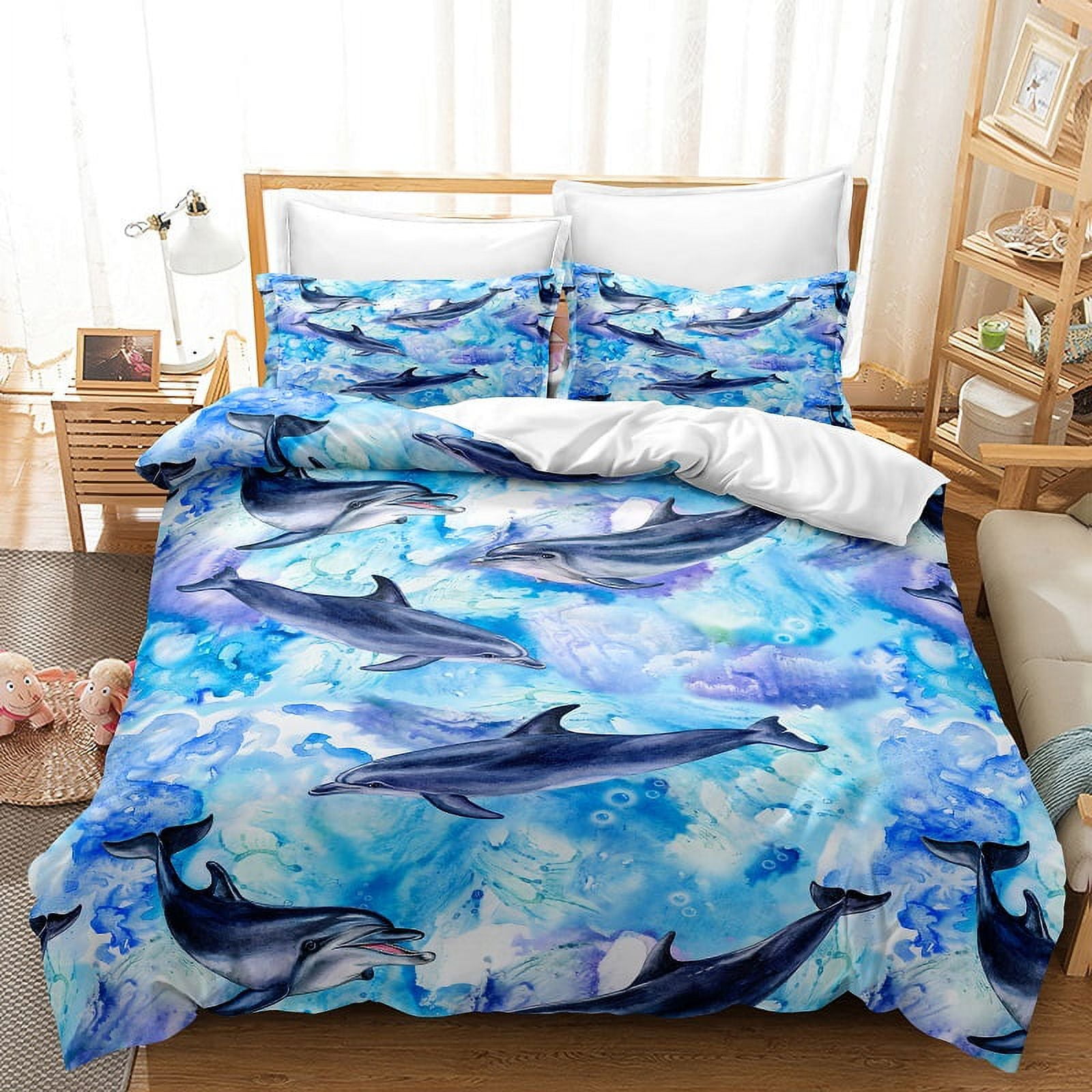 Colorful Jellyfish Decor Duvet Cover Set Queen Ocean Bedding Sets Underwater Animal Comforter ...