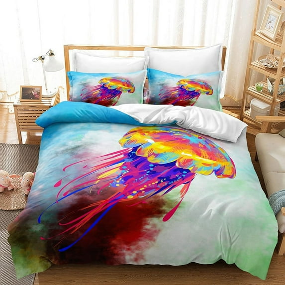 Colorful Jellyfish Decor Duvet Cover Set Queen Ocean Bedding Sets ...