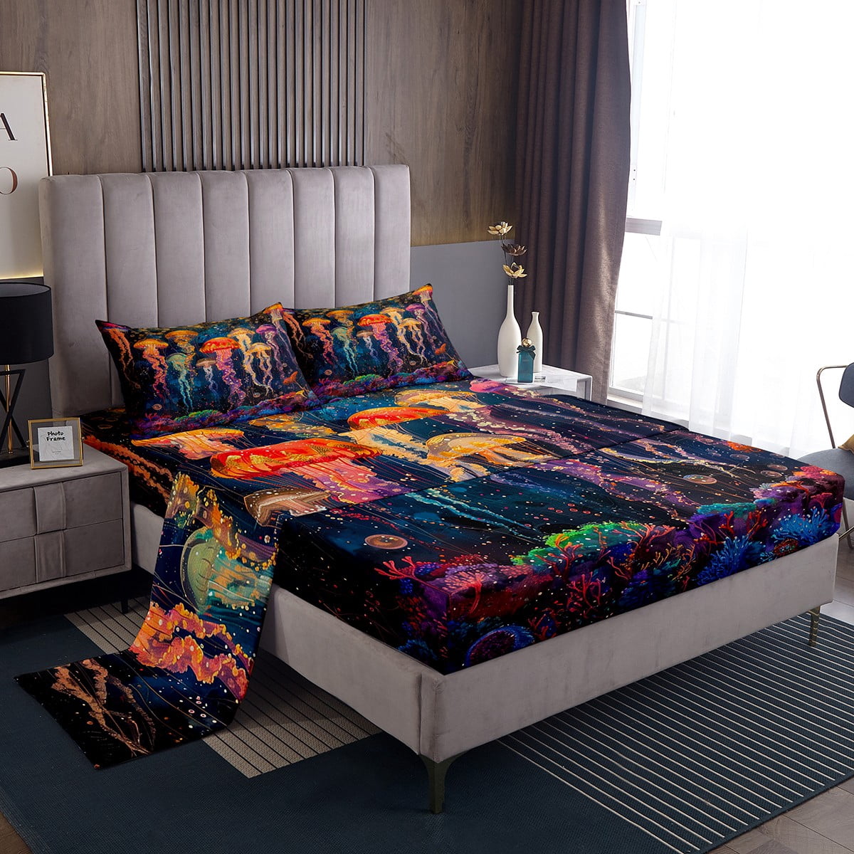 Colorful Jellyfish Queen Bed Sheets Set,Sea Animal Print Rainbow ...