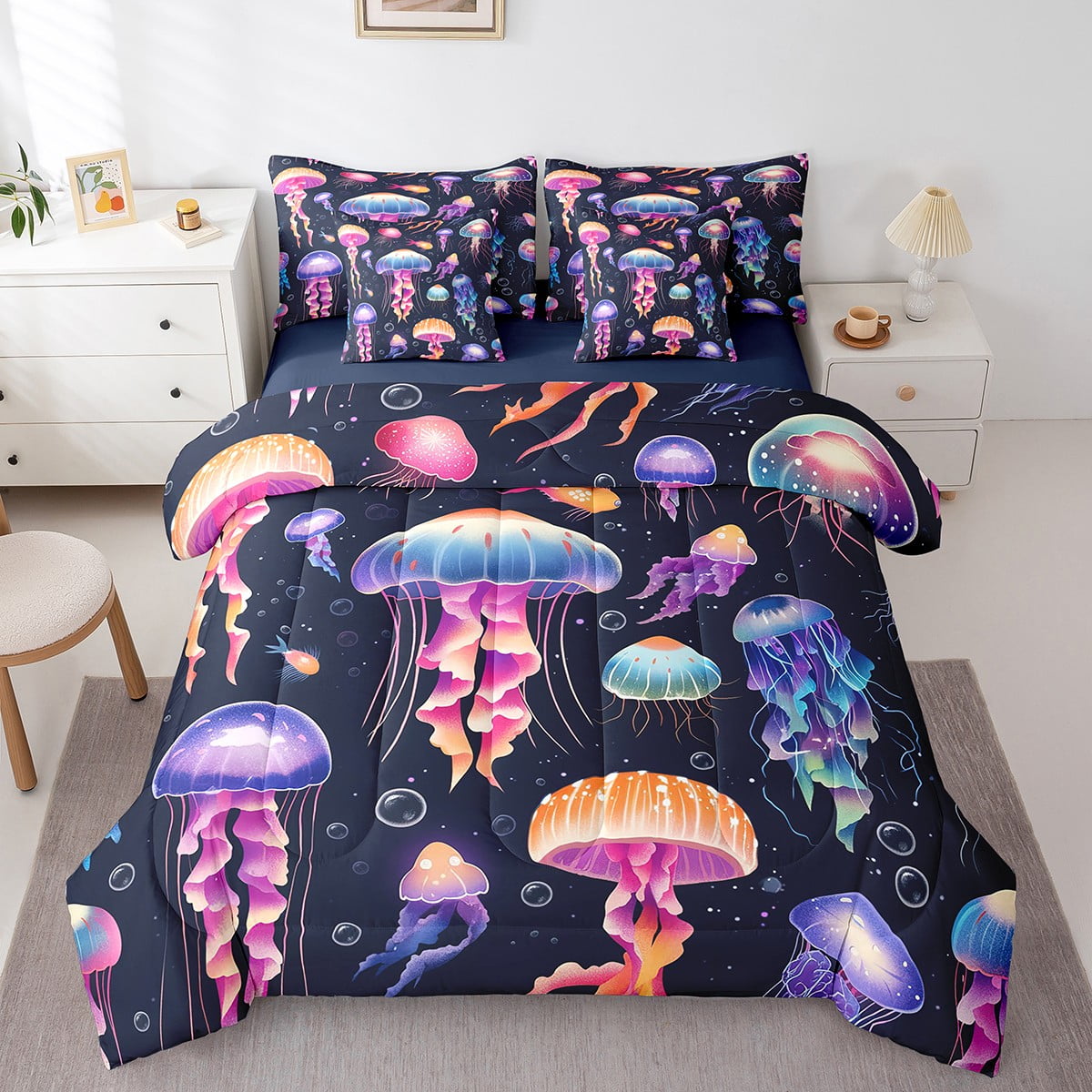 Colorful Jellyfish Queen Comforter Set 7pcs Ocean Animal Bedding ...