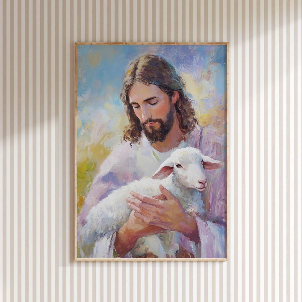 Colorful Jesus Holding Lamb Print, Kids Nursery Wall Decor, Lds Art, Bible Prints, Christian ...