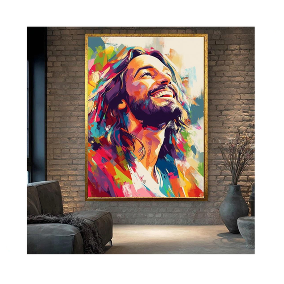 Colorful Jesus Portrait Modern Christian Wall Art Joyful Pop Art Style ...