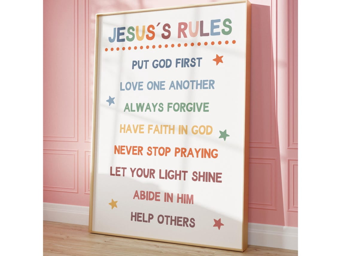 Colorful Jesus Teaching Art Christian Classroom Rules Playroom Sunday ...