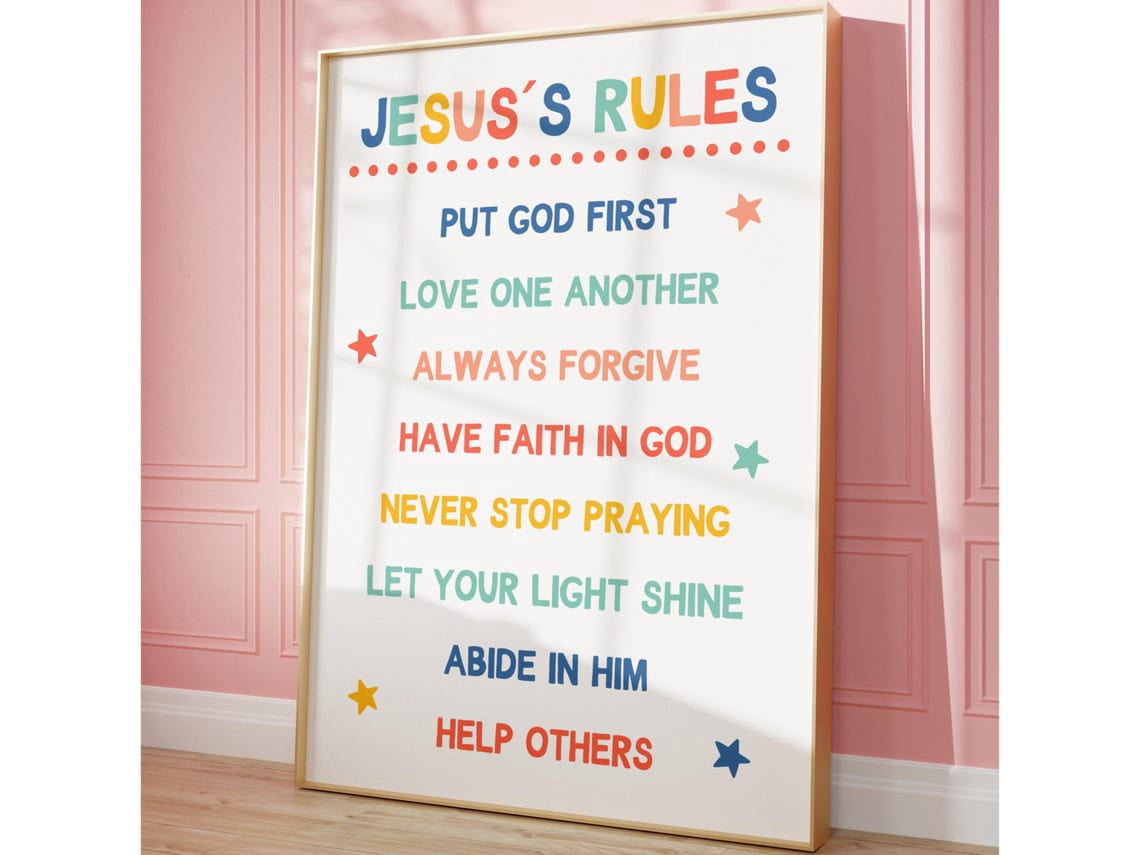 Colorful Jesus Teaching Art Christian Classroom Rules Sunday School ...