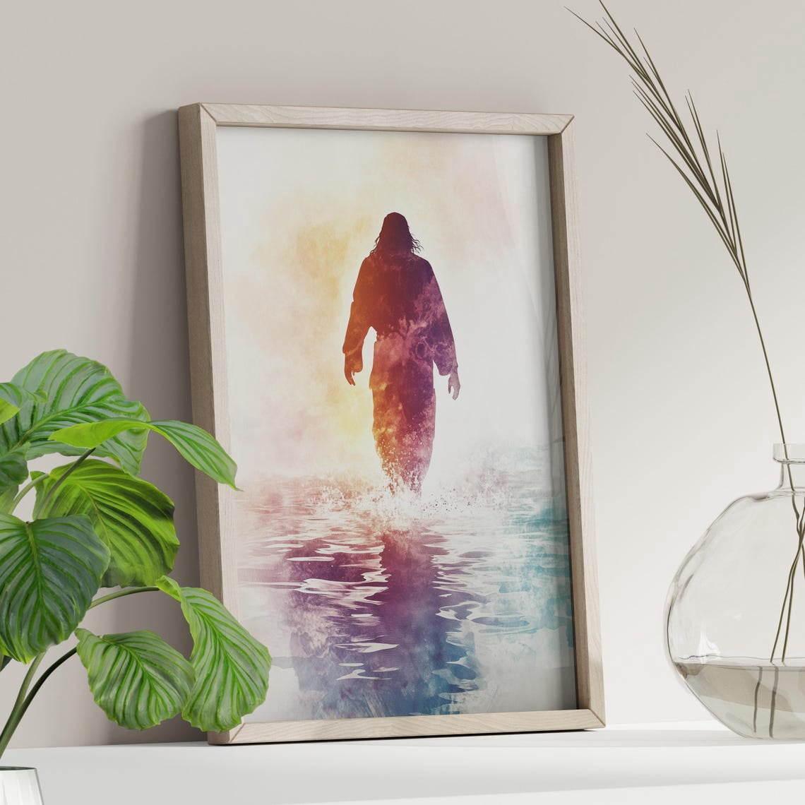 Colorful Jesus Walking on Water Wall Art, Modern Spiritual Decor ...