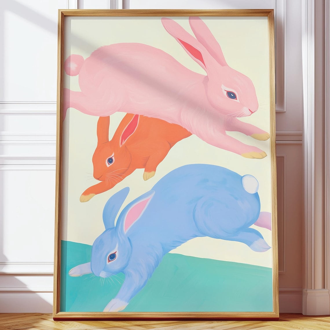 Colorful Jumping Rabbit Print - Cute And Playful Art For Kids' Rooms ...