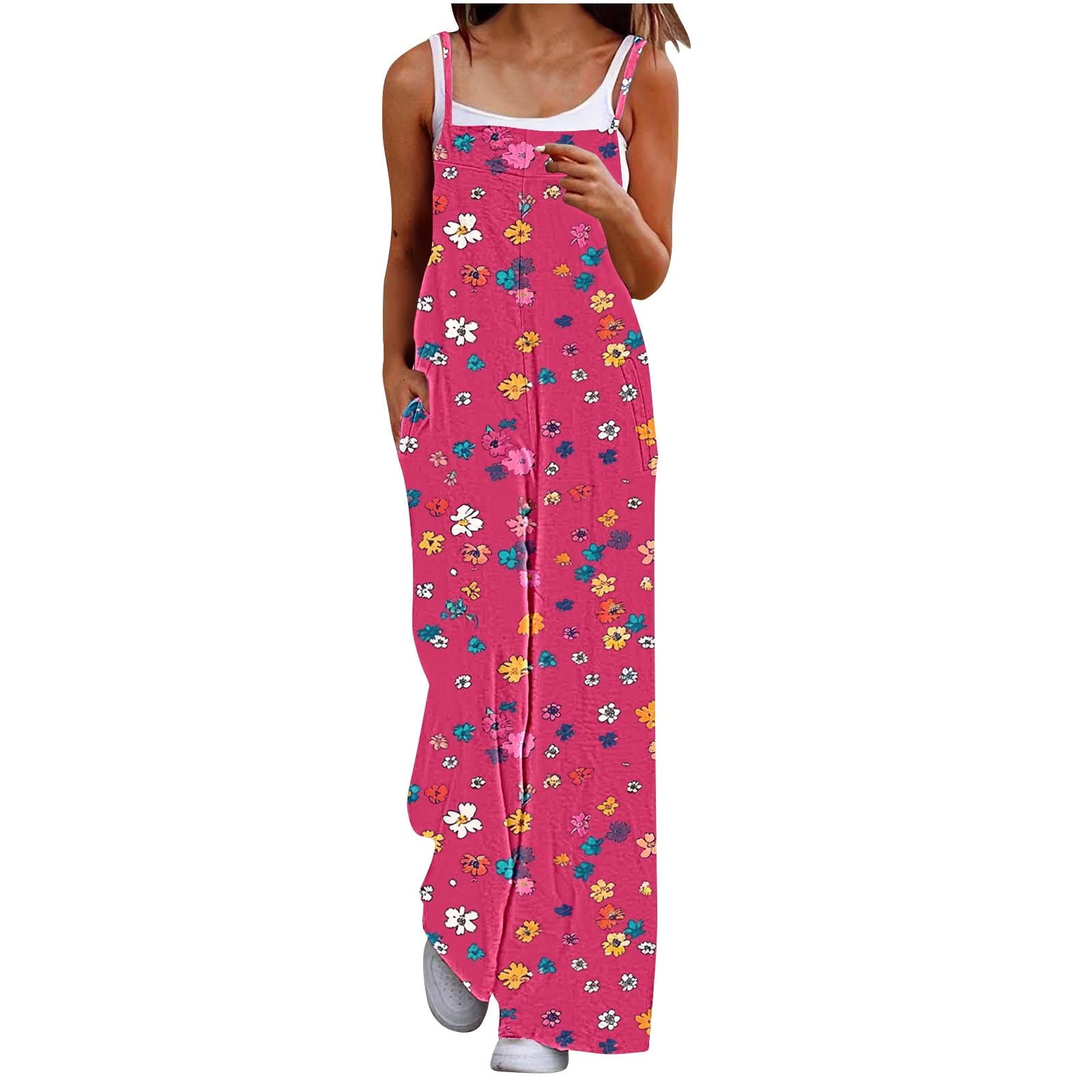 Colorful Jumpsuits for Women Fall Summer Daisy Floral Graphic Loose Fit ...
