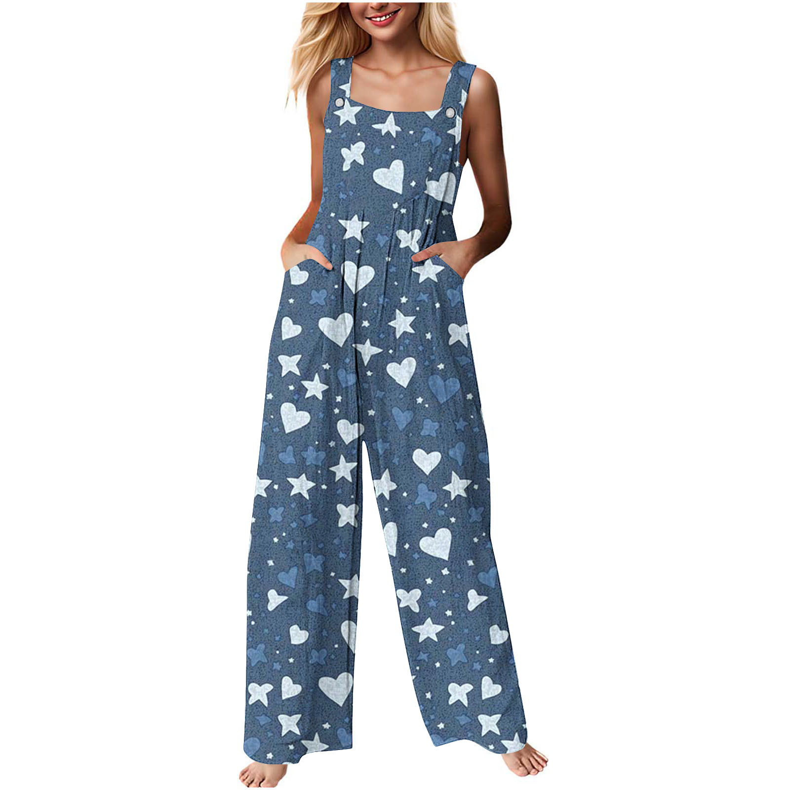 Colorful Jumpsuits for Women Fall Summer Faux Linen Star Loose Fit ...