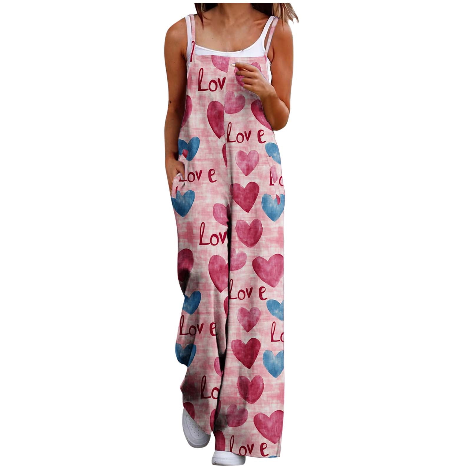 Colorful Jumpsuits for Women Fall Summer Love Print Loose Fit Lounge ...