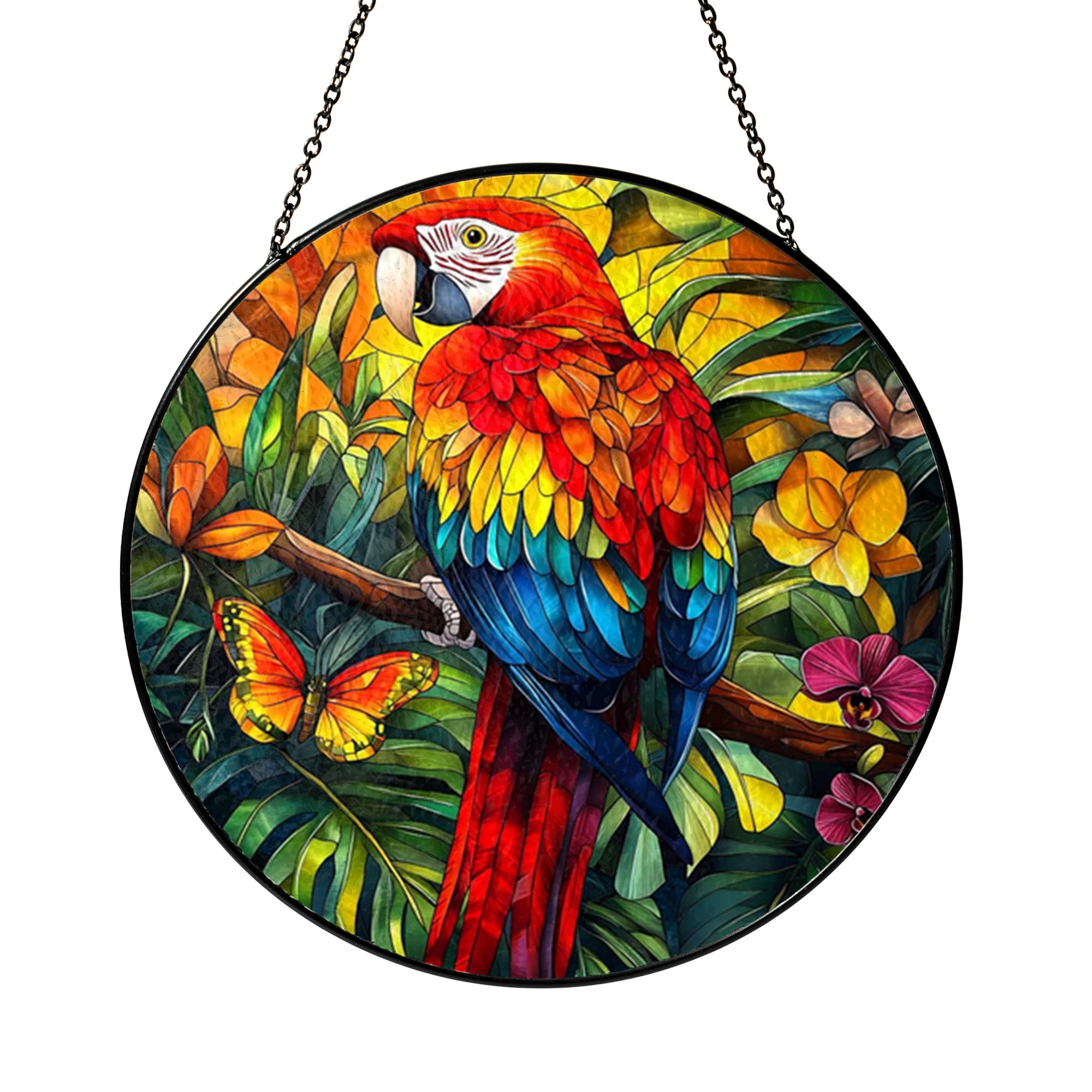 Colorful Jungle Bird Glass Window Ornament, Tropical Nature Scene ...