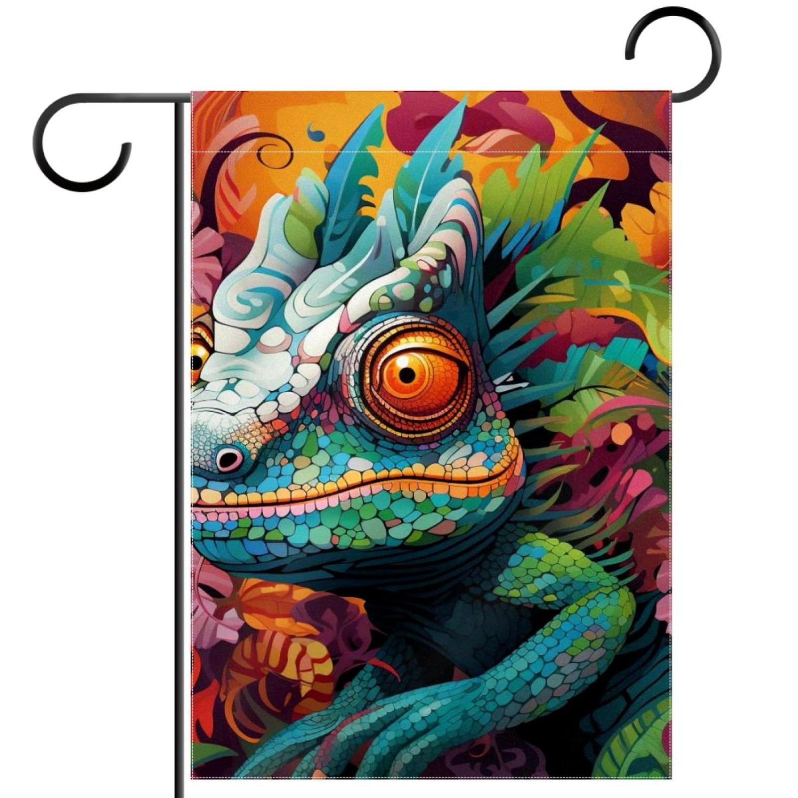 Colorful Jungle and Chameleon Garden Flag 12x18 Inch Double Sided ...