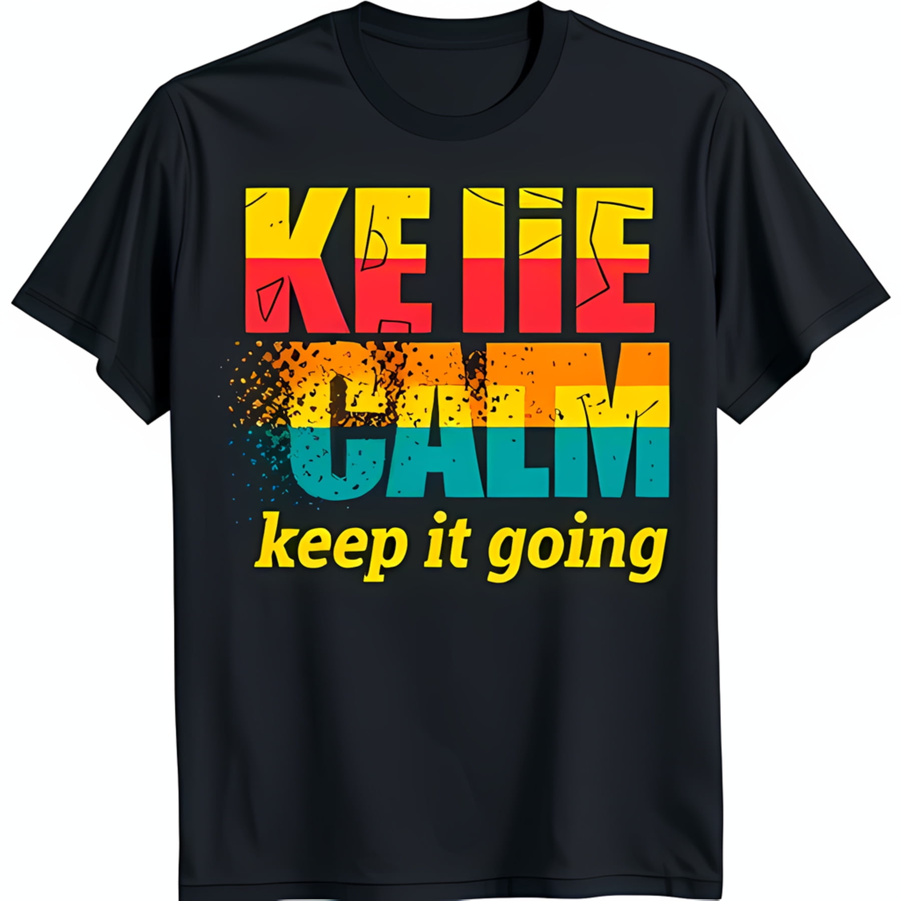 Colorful 'KE IT CALM' Rainbow Design Black T-Shirt with 'Keep It Going ...