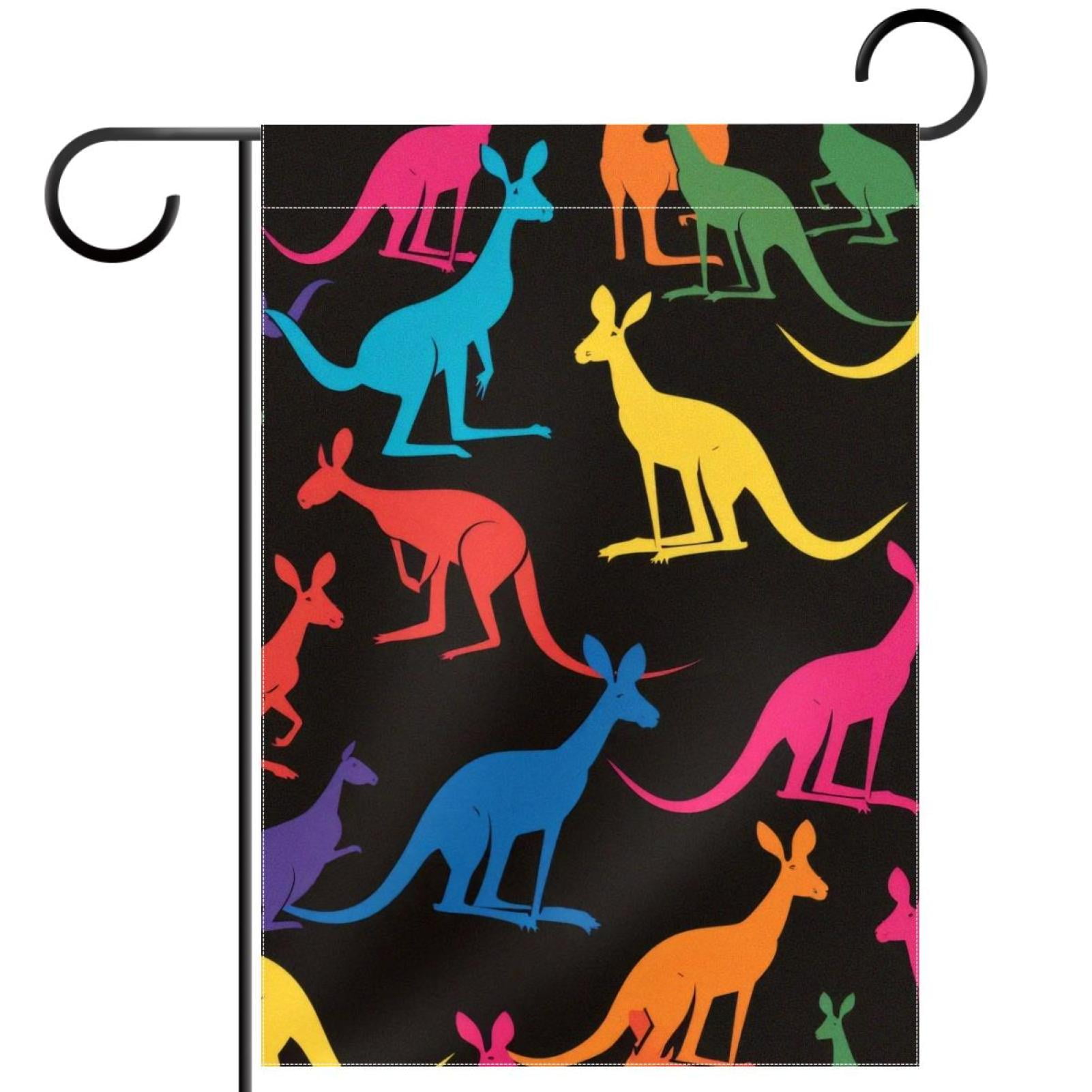 Colorful Kangaroos Silhouette Print Polyester Garden Flag House Banner ...