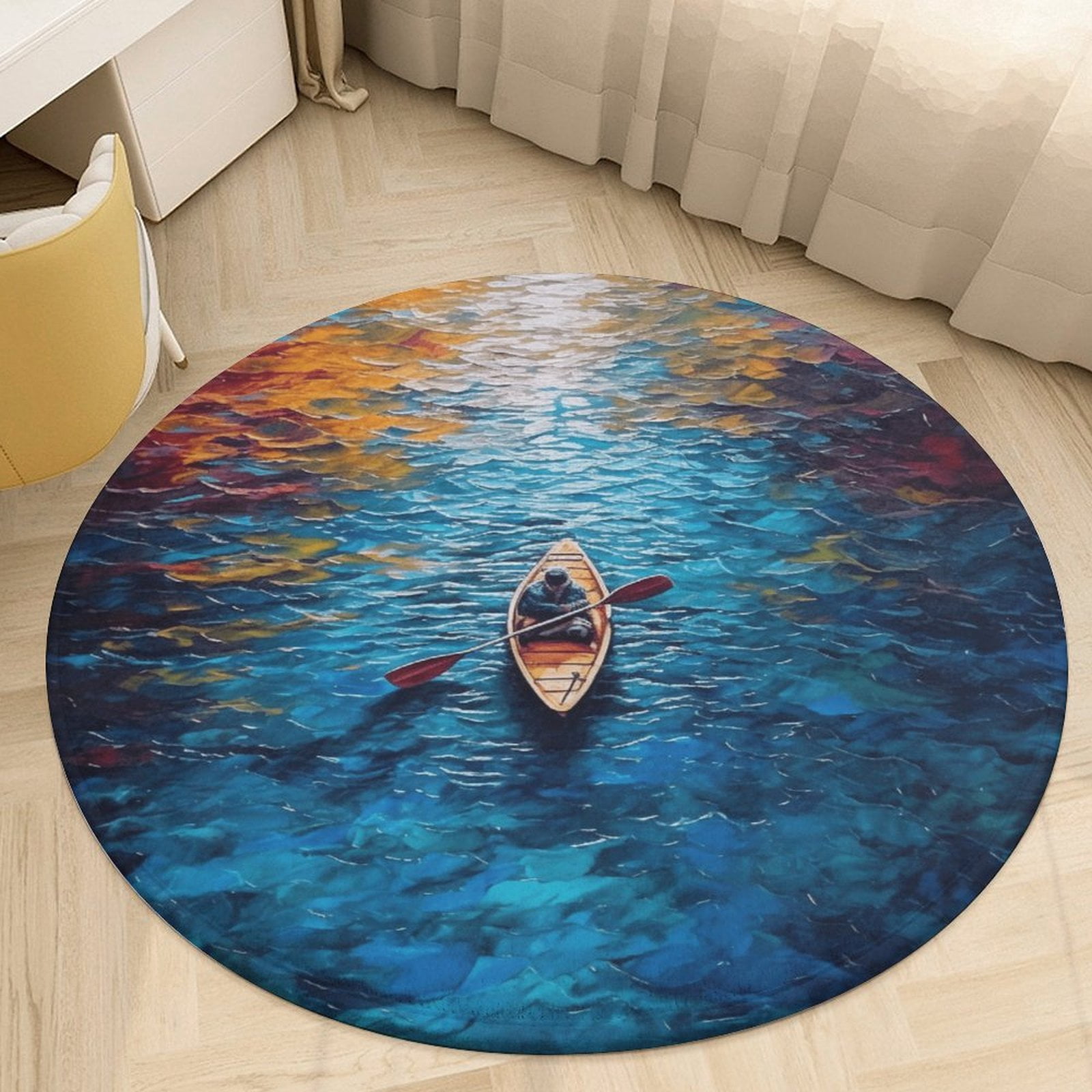 Colorful Kayaks Glide Across The Lake Floral Medallion Round Rug ...