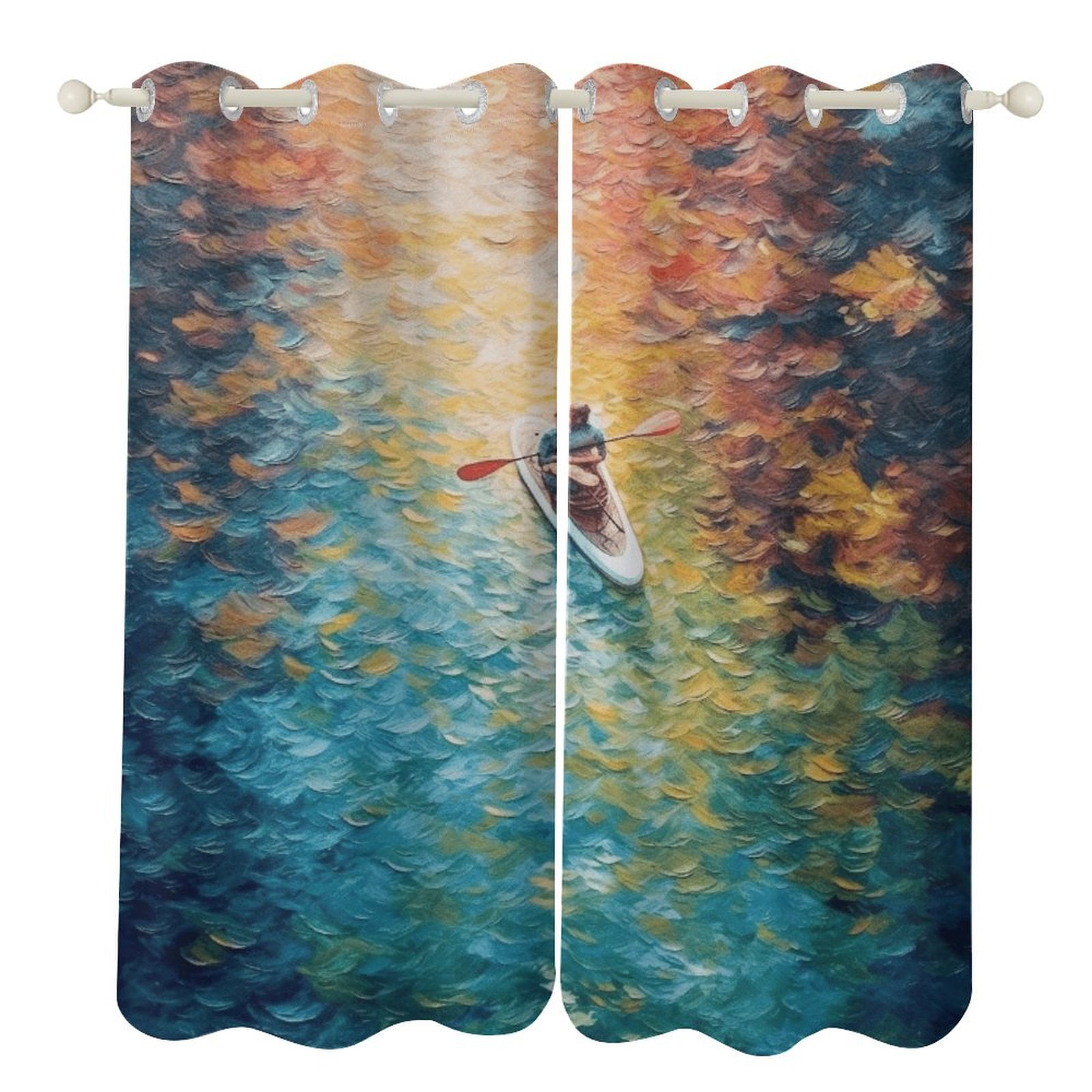 Colorful Kayaks Glide Across The Lake 2 Panel Curtain Set, Watercolor ...
