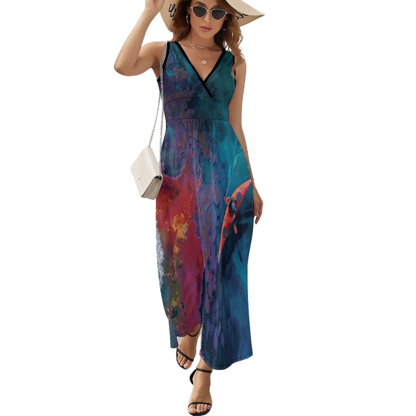 Colorful Kayaks Glide Across The Lake Art Sleeveless Dress Women's ...