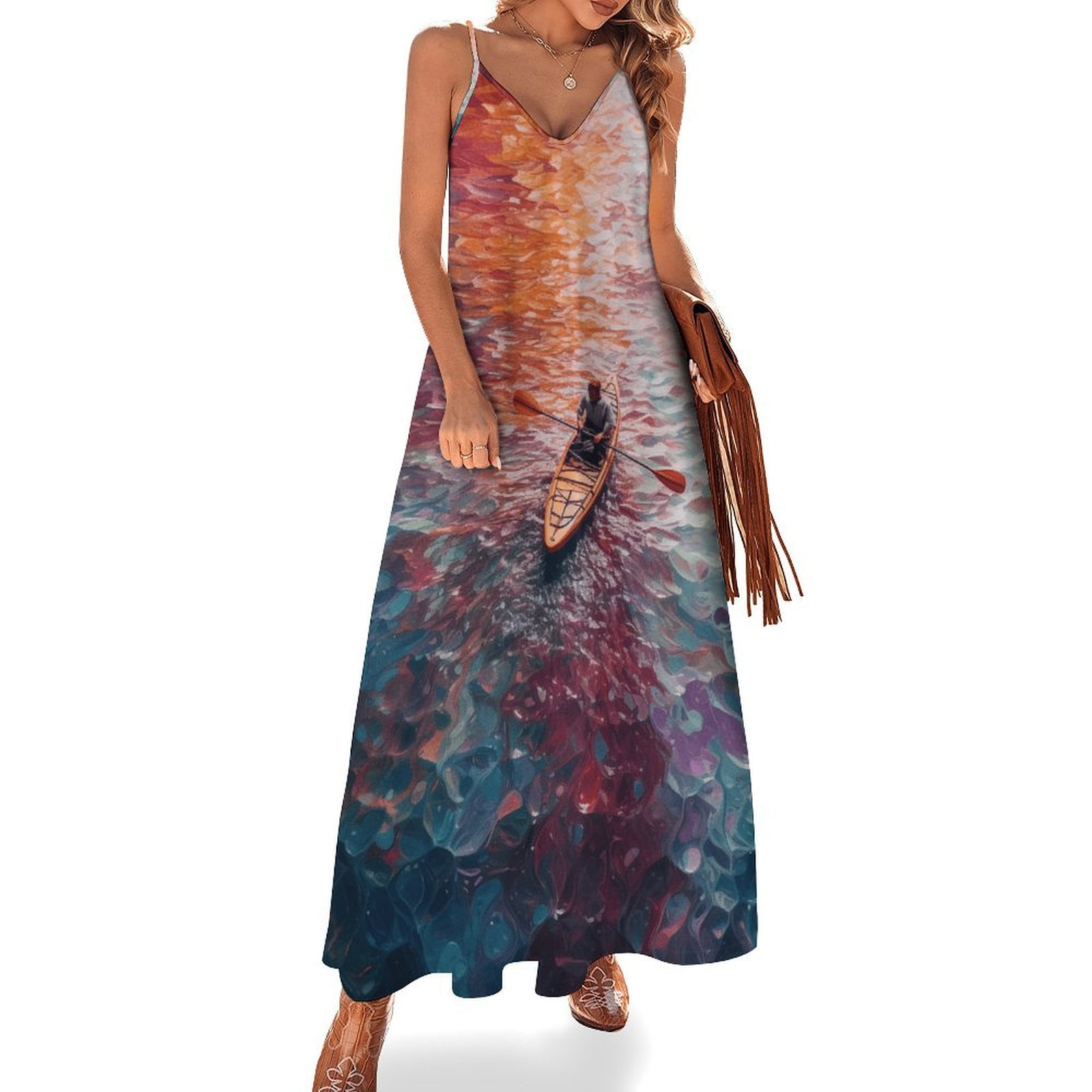 Colorful Kayaks Glide Across The Lake Fine Art Sleeveless Dress Summer ...