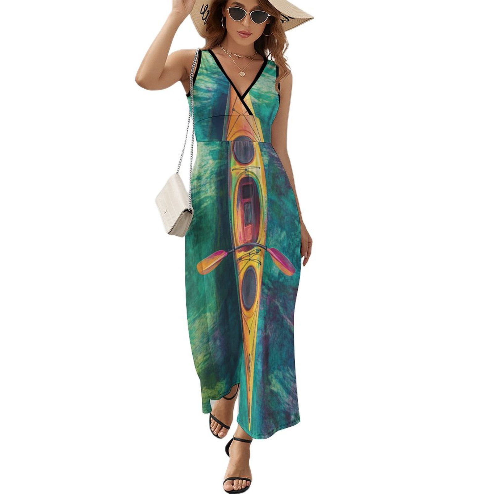 Colorful Kayaks Glide Across The Lake Pattern Design Sleeveless Dress ...