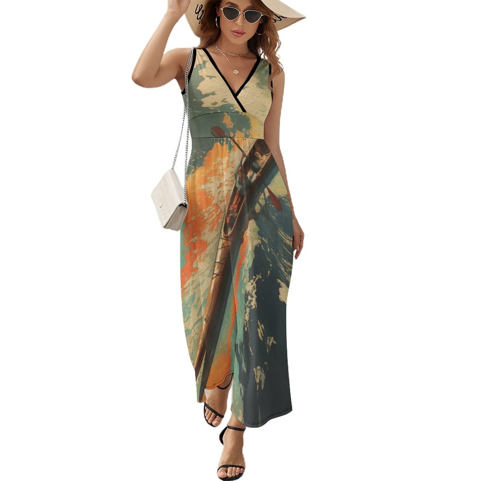 Colorful Kayaks Glide Across The Lake Sleeveless Dress Female Clothing ...