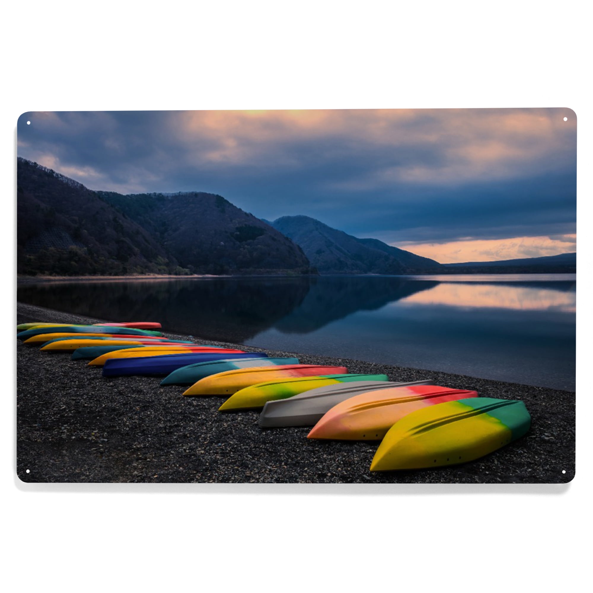 Colorful Kayaks at Lake (12x18 Aluminum Art, Indoor Outdoor Metal Sign ...