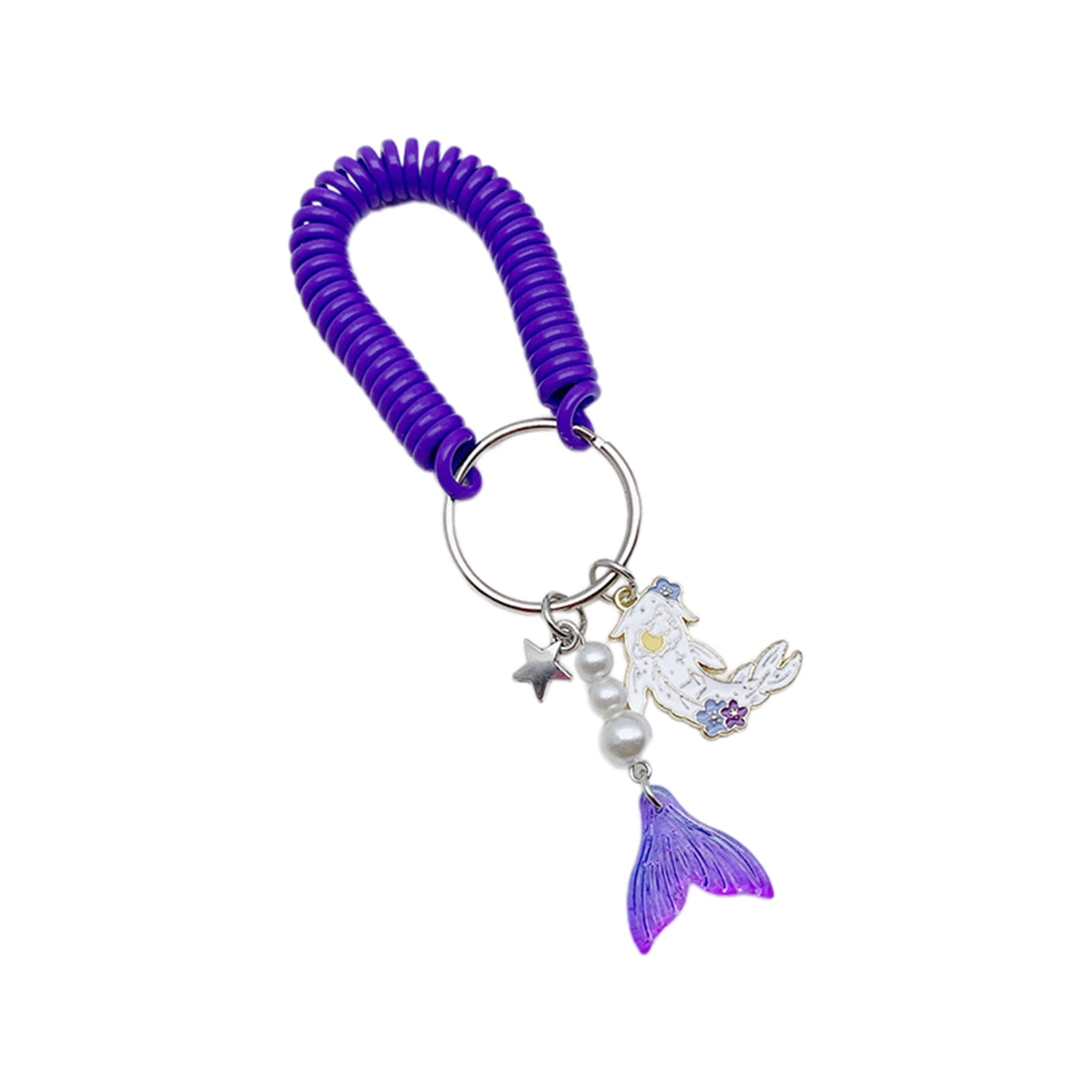 Colorful Key Chain with Stretch Cord Retractable Spring Coil Keyring ...