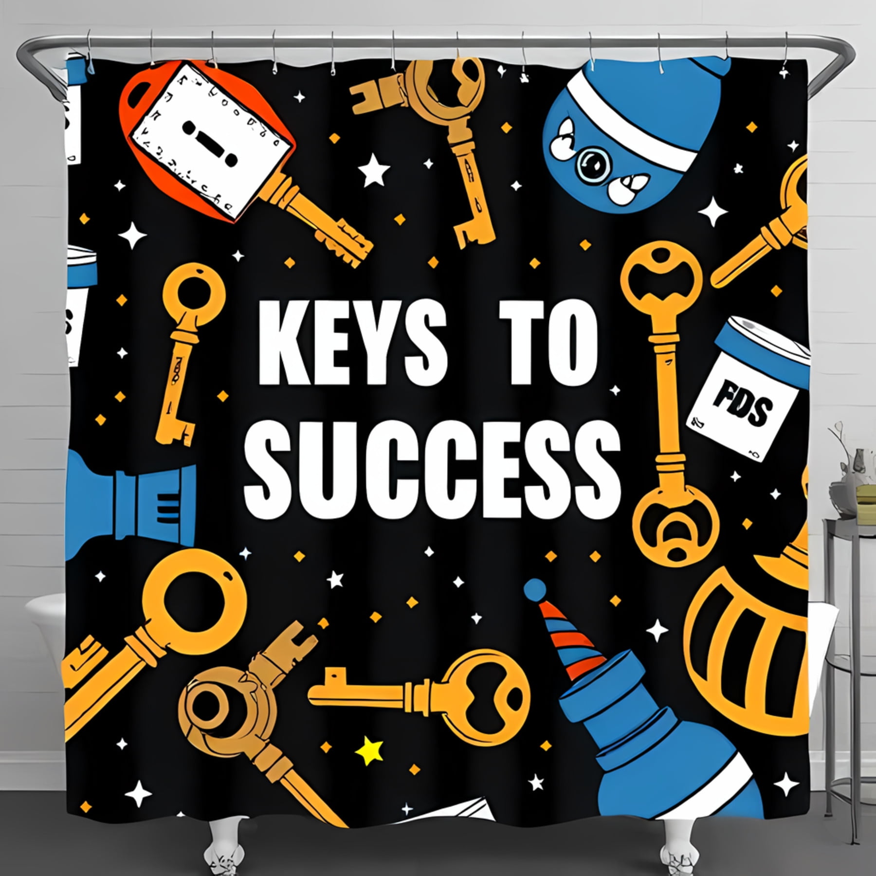 Colorful Keys to Success Shower Curtain - Whimsical Key Pattern on ...