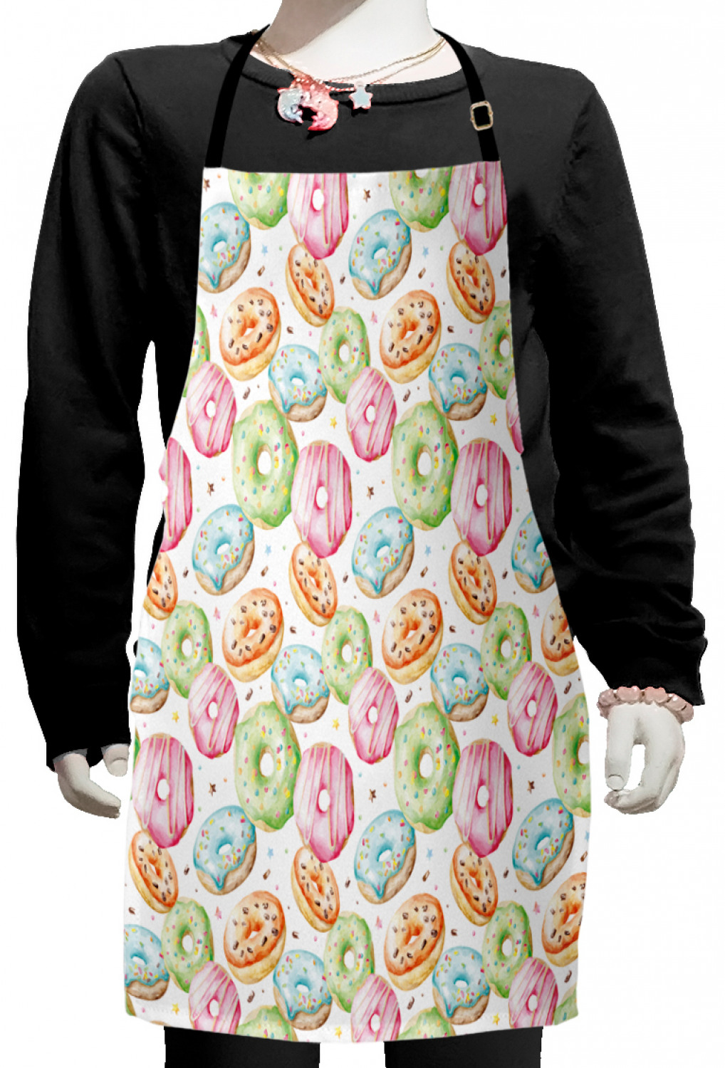 Colorful Kids Apron, Delicious Watercolor Pattern with Doughnuts Hand ...