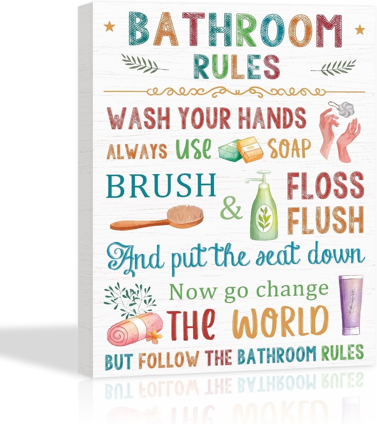 Colorful Kids Bathroom Decor Art Prints, (12X16,framed) Bathroom Rules ...
