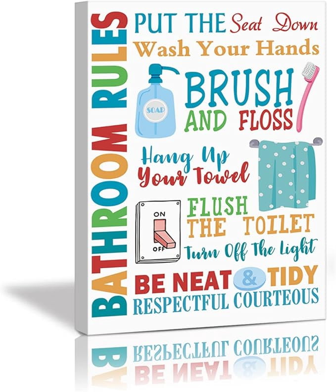 Colorful Kids Bathroom Decor Art Prints,Bathroom Rules Wall Art ...